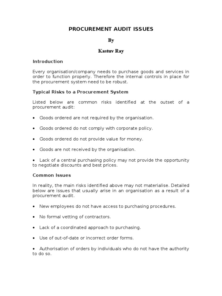 Procurement Audit Issues | PDF | Internal Control | Procurement