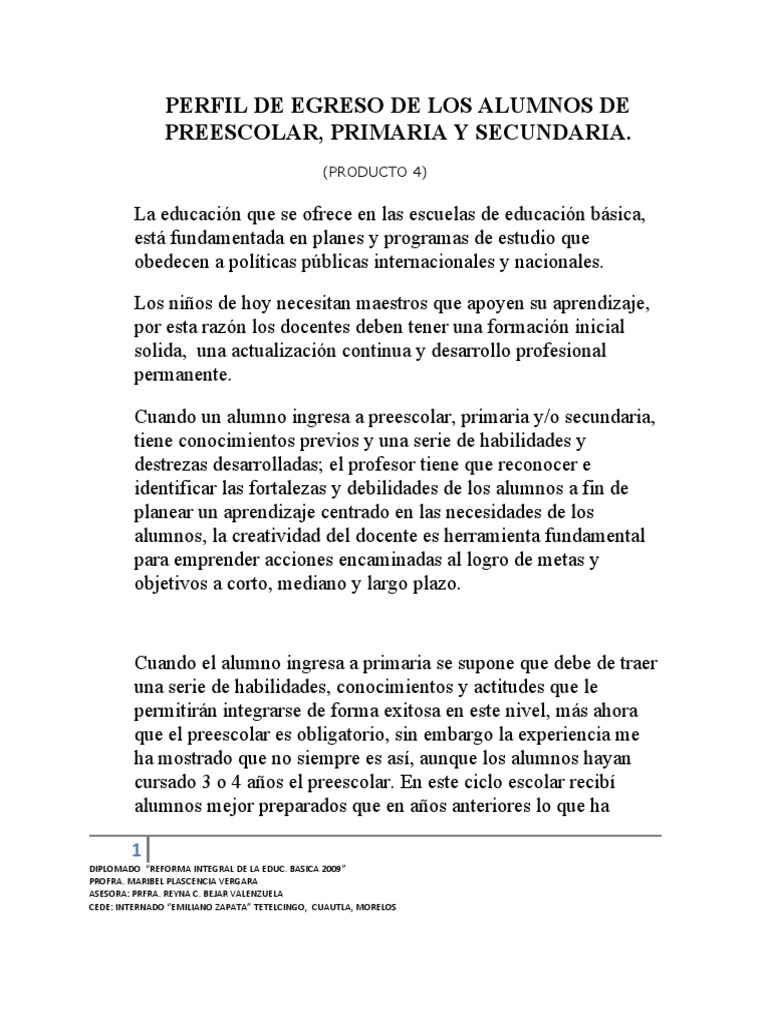 Perfil de Egreso de Los Alumnos de Preescolar