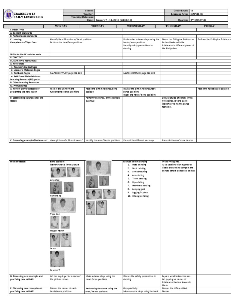 DLL - Mapeh 6 - Q3 - W10 | PDF | Dances | Rubric (Academic)