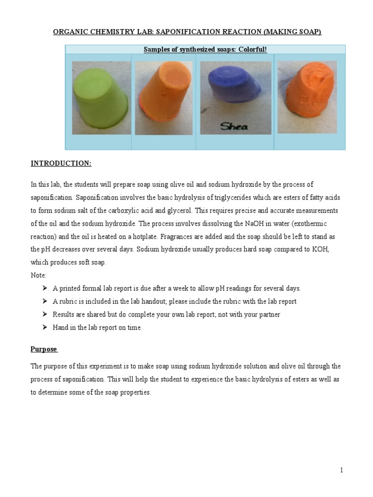 Organic Chemistry Lab: Saponification Reaction (Making Soap) Samples of ...