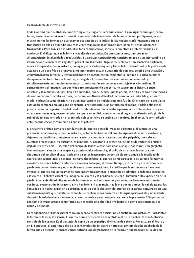 La Llama Doble de Octavio Paz | PDF | Amor | Platón