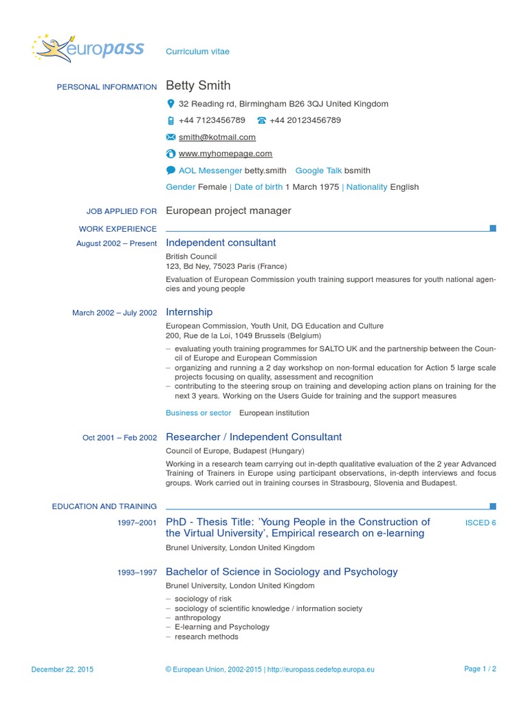 Betty Smith: European Project Manager | PDF | Cognition