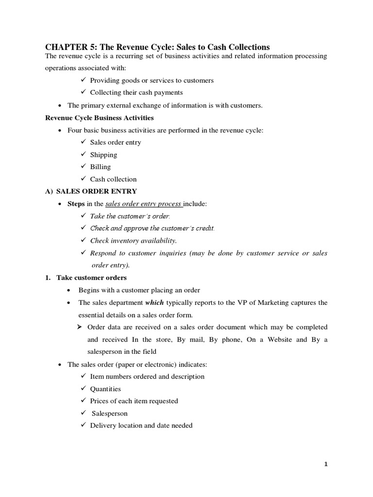 CHAPTER 5: The Revenue Cycle: Sales To Cash Collections | PDF | Invoice ...