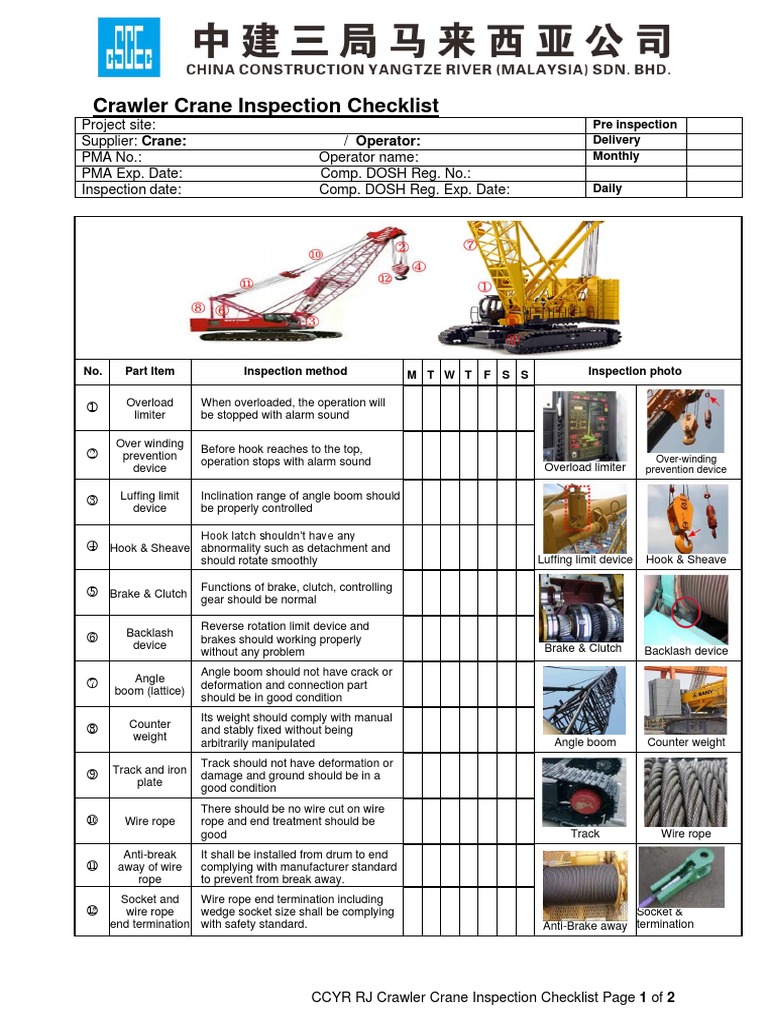 Crawler Crane Checklist Rev 0 | PDF | Crane (Machine) | Mechanical Engineering