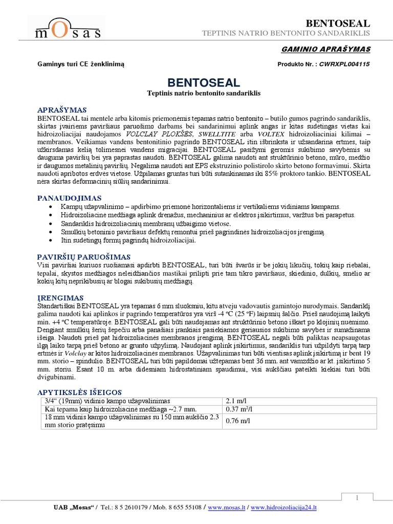 BENTOSEAL Gaminio Aprasymas LT 2018 | PDF