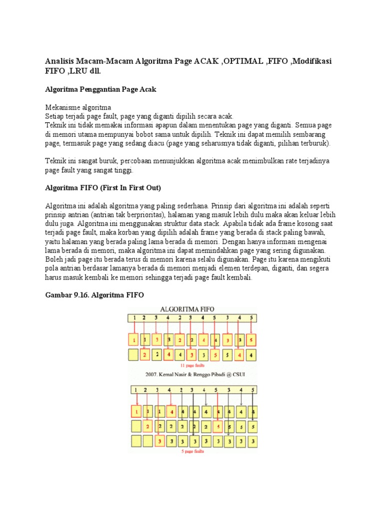 Analisis Macam-Macam Algoritma Page ACAK, OPTIMAL, FIFO, Modifikasi ...