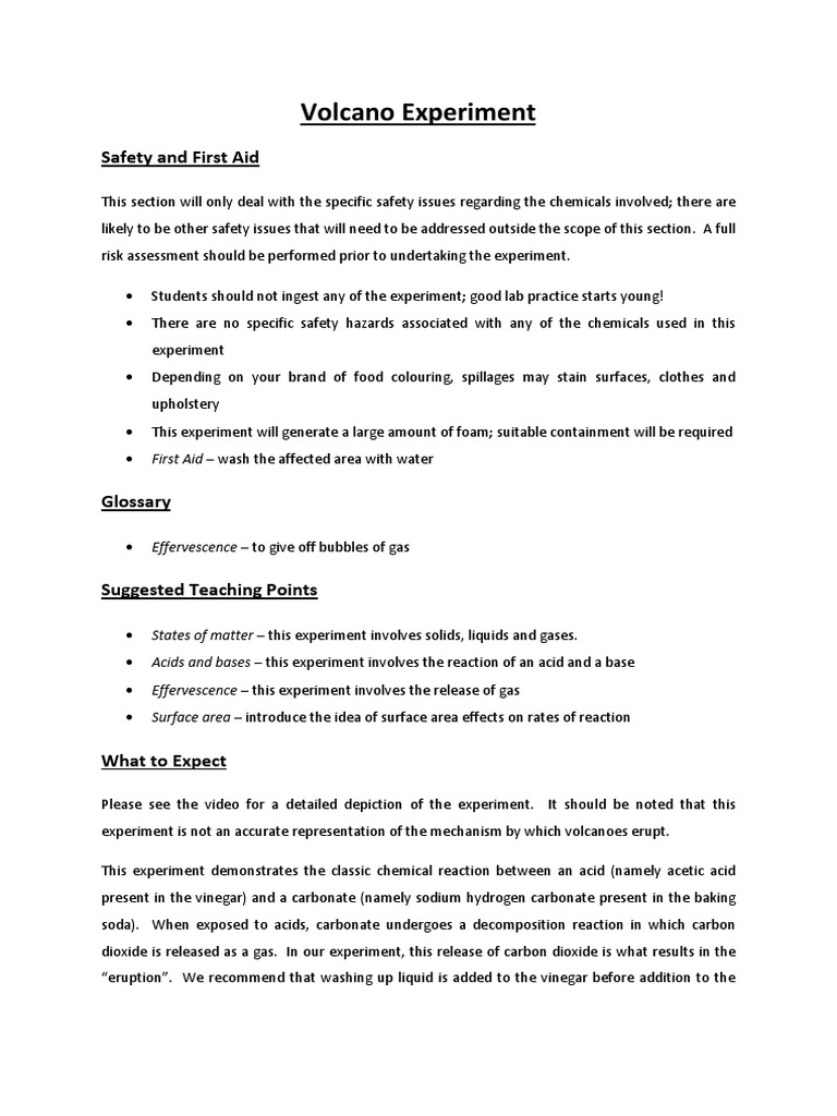Volcano Experiment Instructions | PDF | Sodium Bicarbonate | Chemical ...