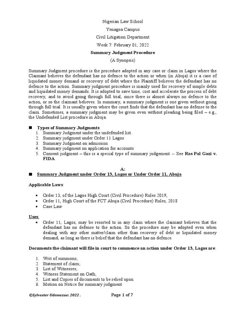 Summary Judgment Procedure | PDF | Summary Judgment | Default Judgment