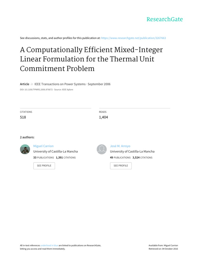 IEEE - 2006 - A Computationally Efficient Mixed-Integer Linear Formulation For The Thermal Unit ...