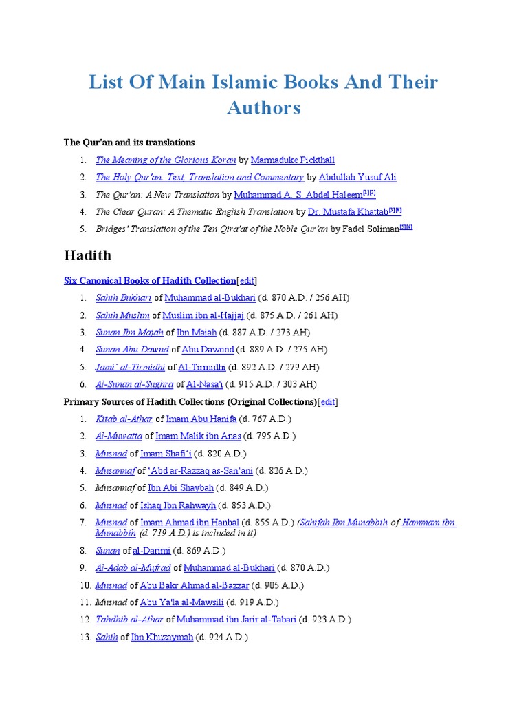 List of Islamic Books and Their Authors | PDF | Hadith | Muhammad
