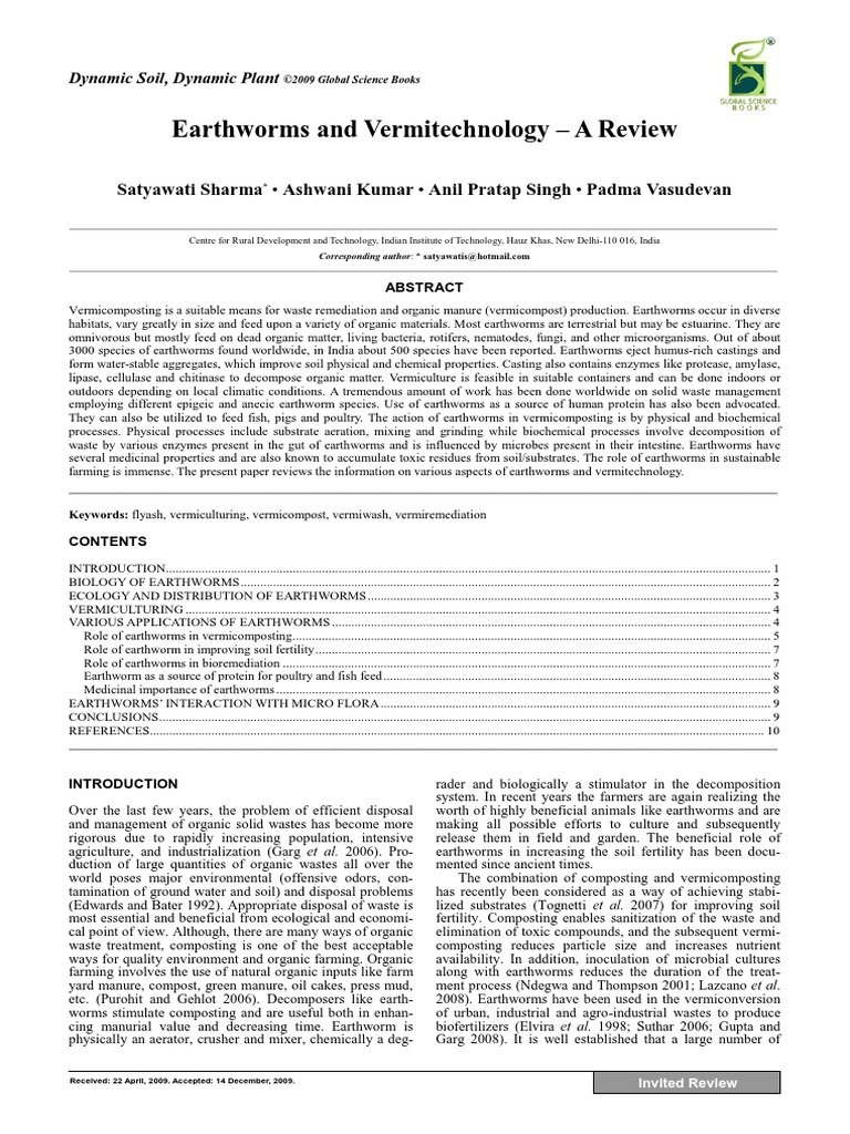 Earthworms and Vermitechnology A Review | PDF | Soil | Compost