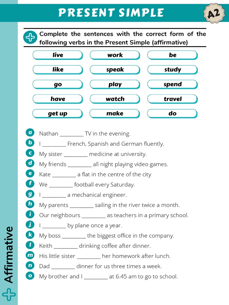 Present Simple Affirmative A2 Printable Worksheet | PDF | Syntax | Grammar