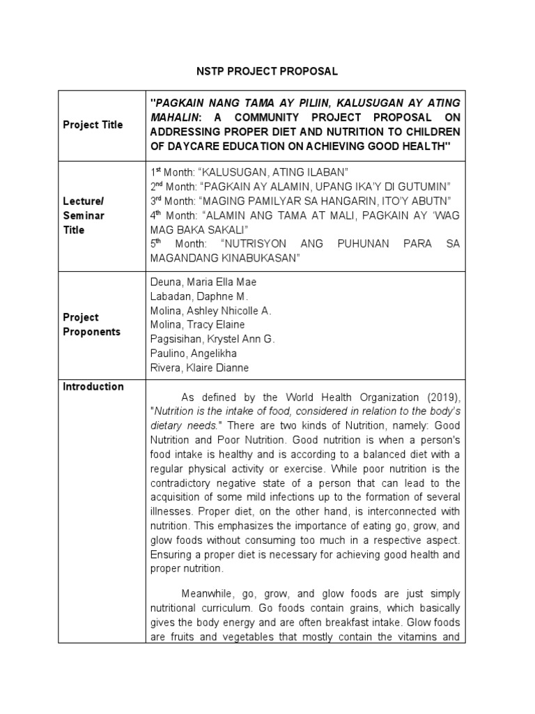 NSTP Project Proposal | PDF | Malnutrition | Human Nutrition