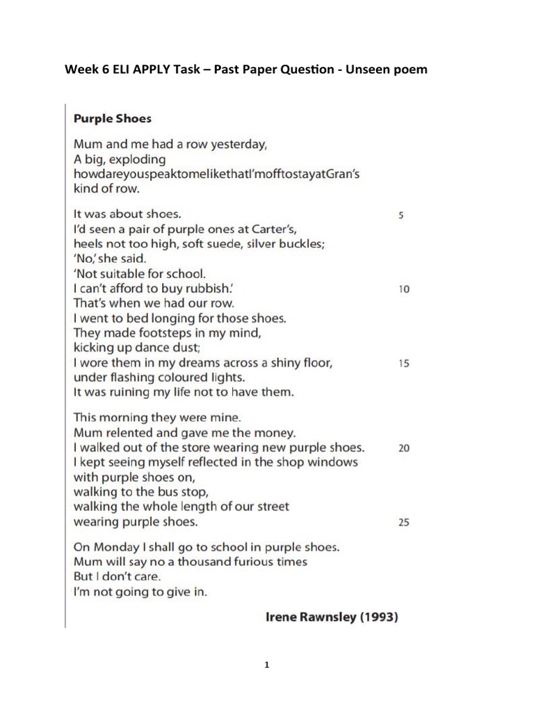 Week 6 ELI APPLY UNSEEN POEM Paper Question | PDF