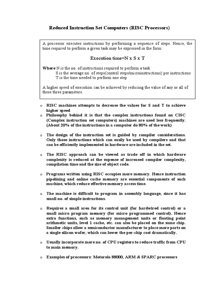 Reduced Instruction Set Computers (RISC Processors) : Execution Time N X S X T | Download Free ...