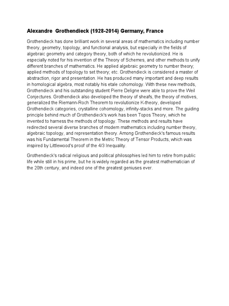 Alexandre Grothendieck (1928-2014) Germany, France | PDF | Mathematics ...