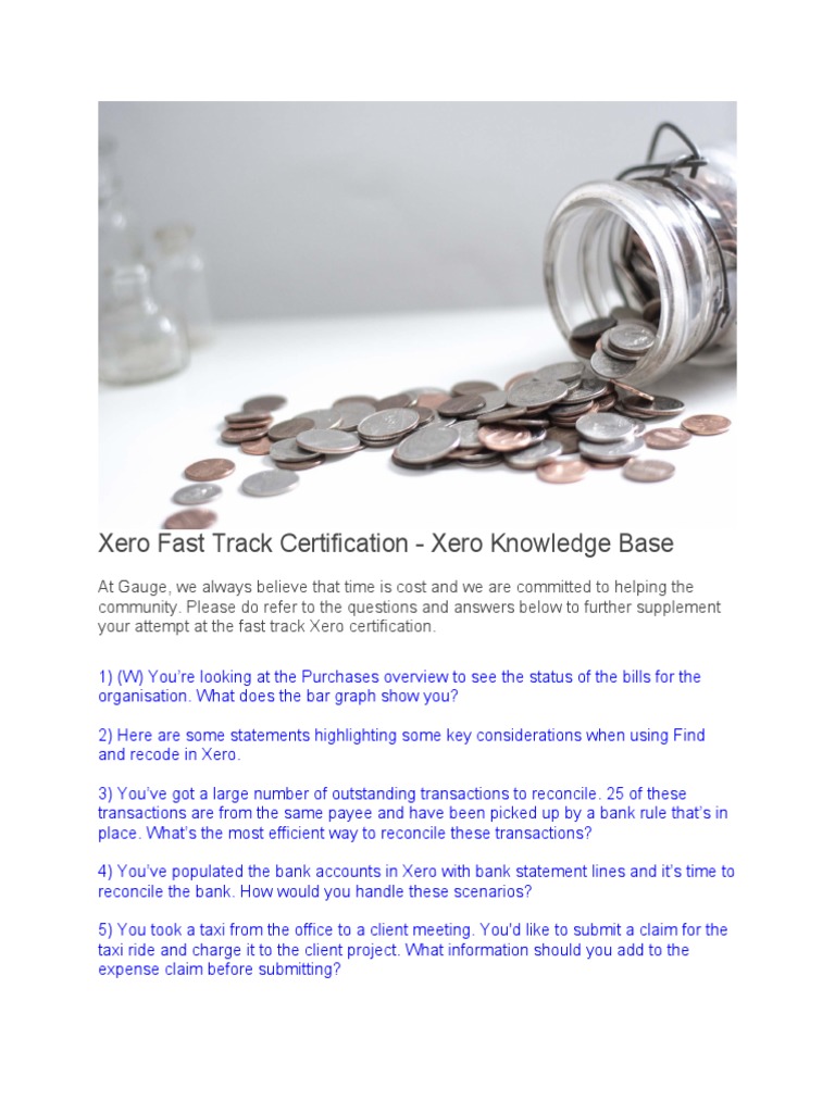Xero Fast Track Certification - Xero Knowledge Base | PDF | Banks ...