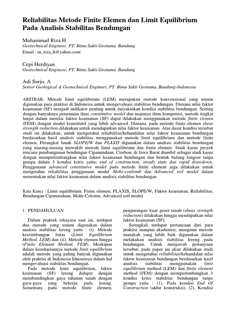 Reabilitas Fem & Lem Pada Analisis Bendungan | PDF | Metode & Bahan ...