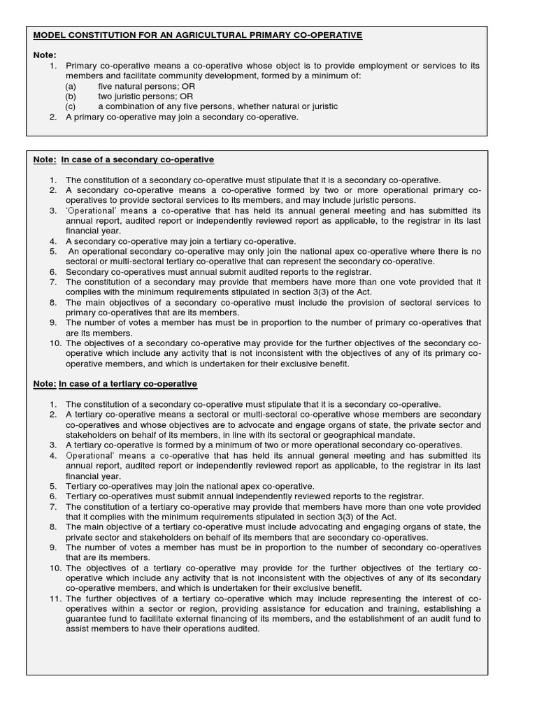 Model Constitution For An Agricultural Primary Co-Operative | PDF ...