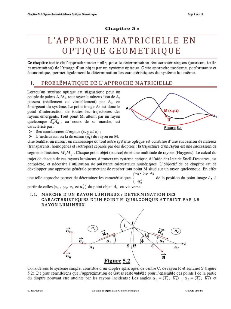 Approche Matricielle en Optique | PDF | Réfraction | Indice de réfraction