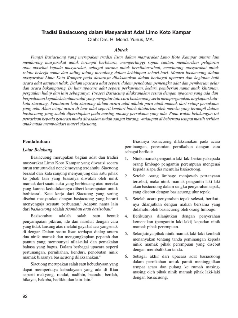 Tradisi Basiacuong di Limo Koto Kampar | PDF | Seni & Disiplin Bahasa ...