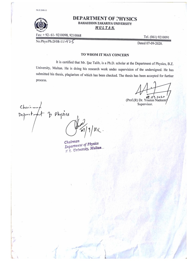 Certificate Of Thesis Submitted Pdf