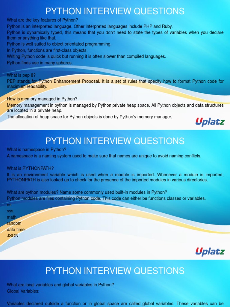 Python Interview Questions | PDF | Python (Programming Language) | Object Oriented Programming