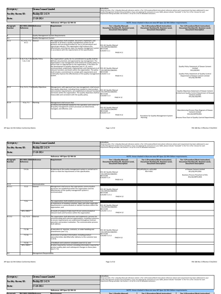 Q1 9th Conformity Matrix - Rev 2 | PDF | Quality Management System | Quality Management