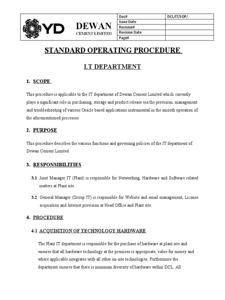 Standard Operating Procedure: I.T Department | PDF | Laptop | Computer ...