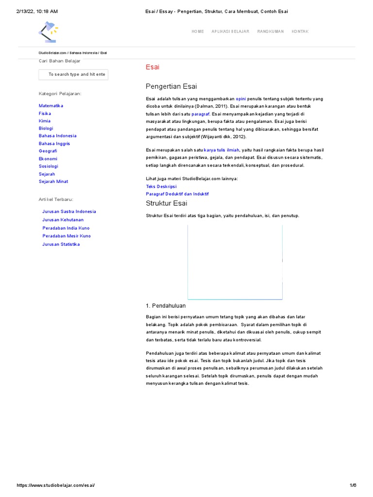 Esai - Essay - Pengertian, Struktur, Cara Membuat, Contoh Esai | PDF
