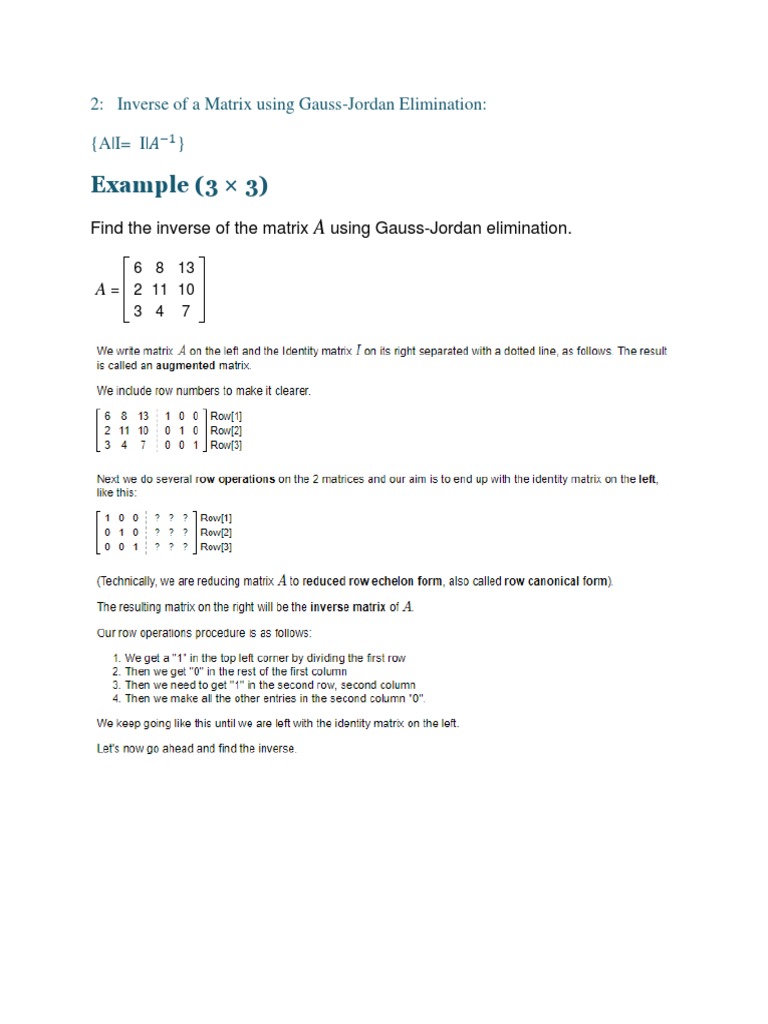 Inverse Matrices Using Gauss-Jordan Method | PDF