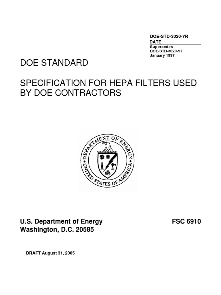 Doe Standard Specification For Hepa Filters Used by Doe Contractors ...