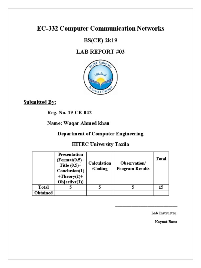 CCN Lab Report 03 (Waqar) | PDF | Computer Network | Computing