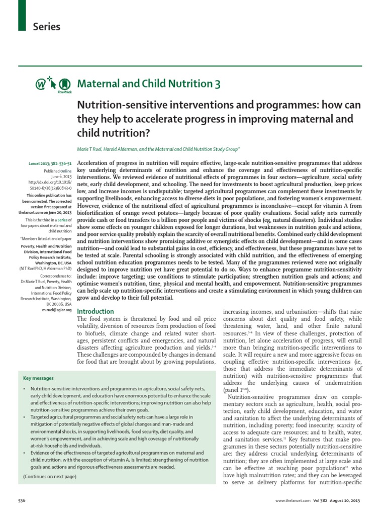 Nutrition-Sensitive Programs for Maternal and Child Health | PDF ...