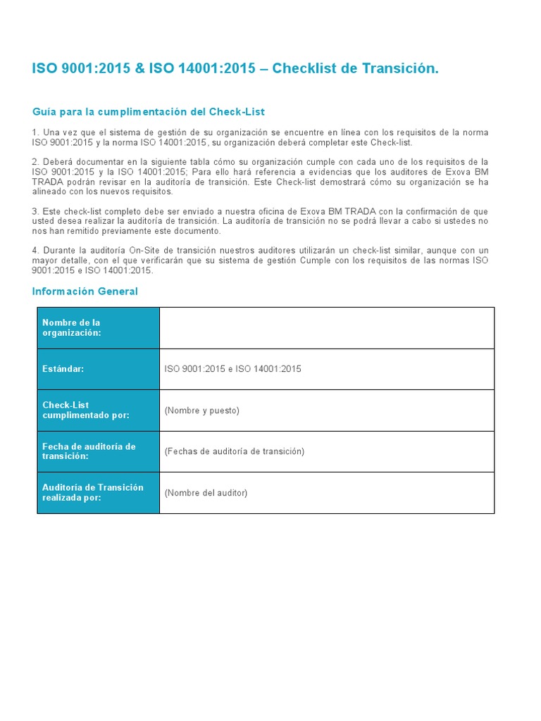 Fdocuments - in - Check List Transicion Iso 90012015 Iso 140012015 r00 | PDF | Auditoría ...