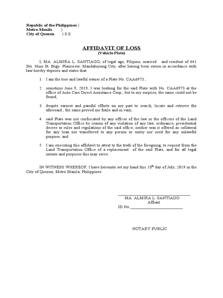 Affidavit of Loss (P.R.C. License Card) | PDF