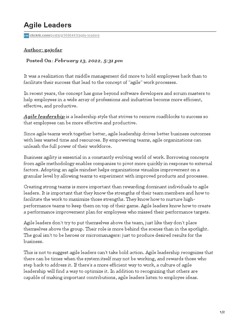 Agile Leaders | PDF | Agile Software Development | Leadership
