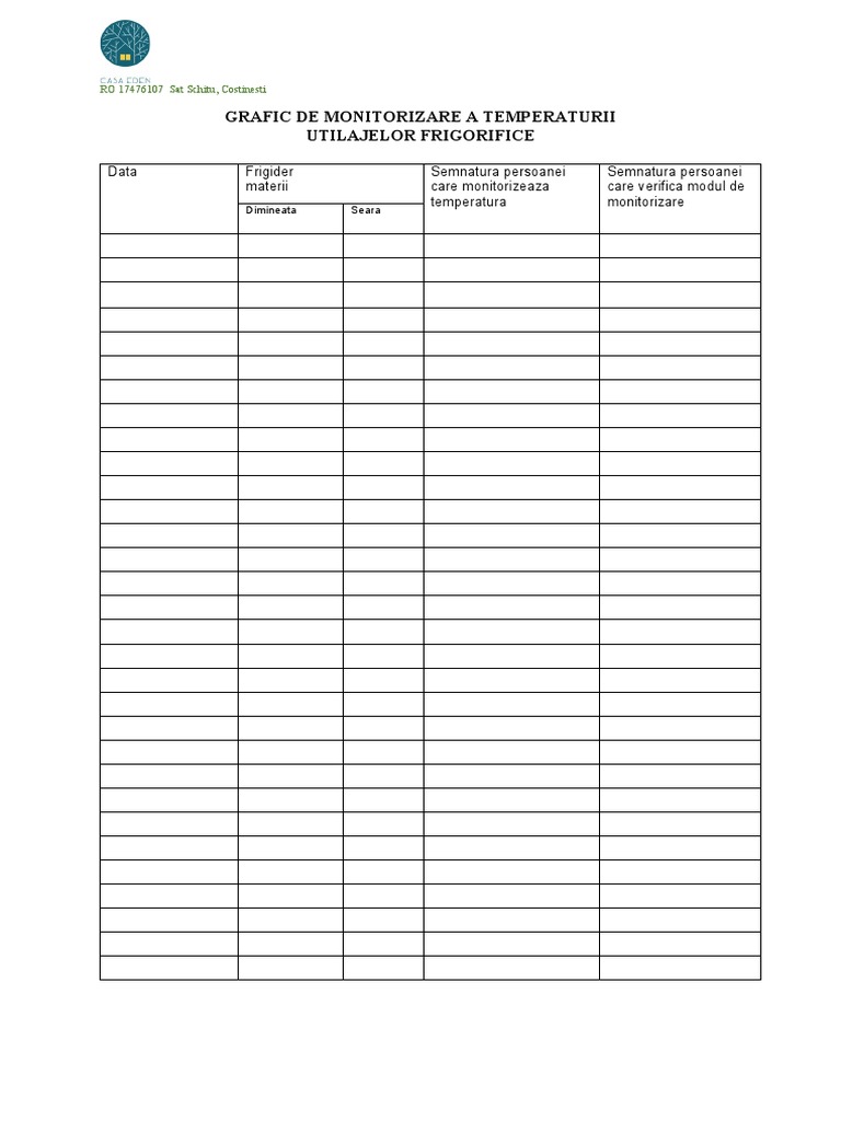 Fisa Monitorizare Temperatura Frigidere | PDF