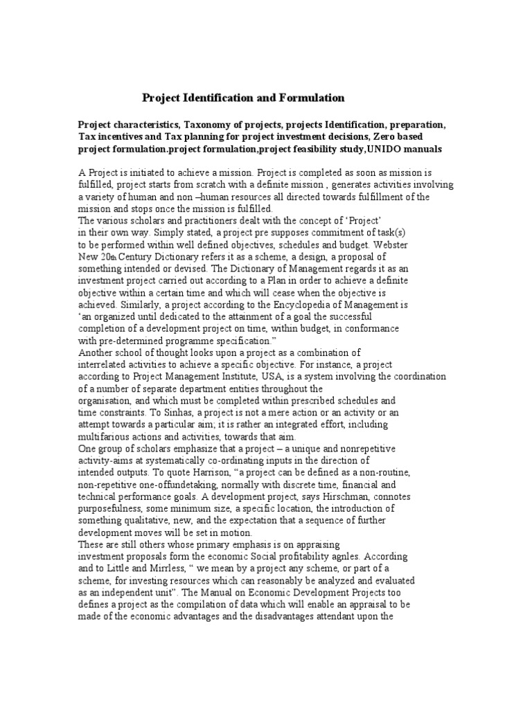 Project Identification and Formulation | PDF | Feasibility Study | Tax ...