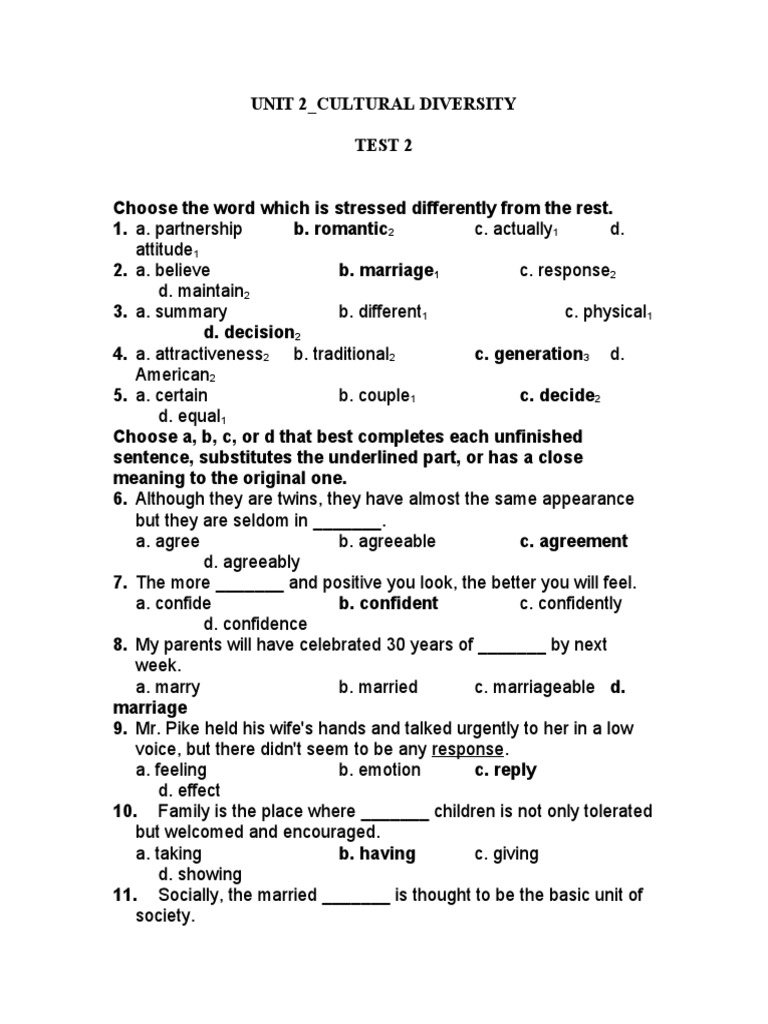 Unit 2 Cultural Diversity Test 2 | PDF | Wedding | Social Conventions