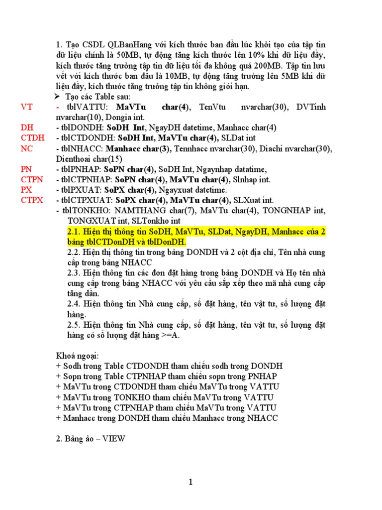 Bai Tap SQL G I SV | PDF