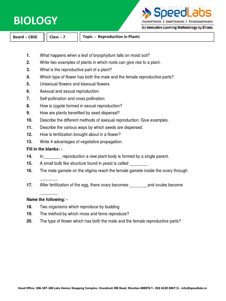 Reproduction in Plants - Important Qs - Important Questions | PDF ...