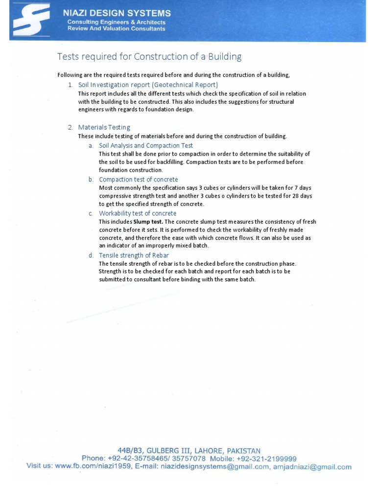 Tests Required For Construction of A Building | PDF | Concrete ...