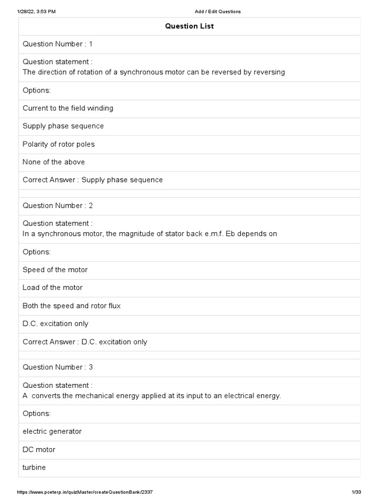 EMI Question Bank | PDF | Electric Motor | Electric Generator
