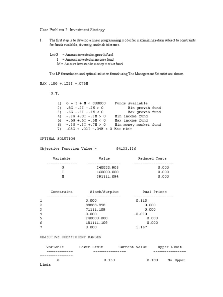 Case Problem 2 Investment Strategy | PDF | Economies | Economics