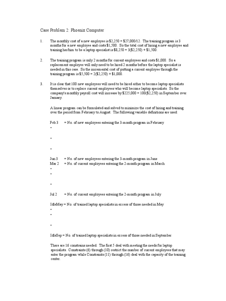 Case Problem 2 Phoenix Computer | PDF | Linear Programming ...