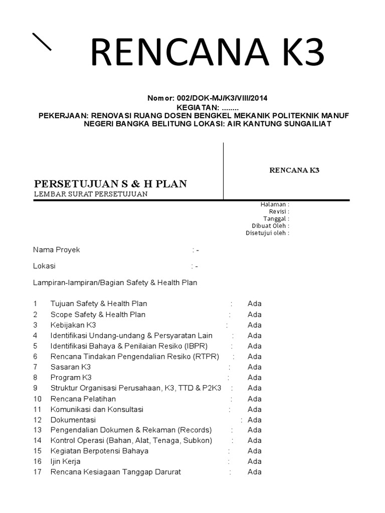 Rencana k3 Proyek Konstruksi Rk3k PDF - Docx Edited | PDF
