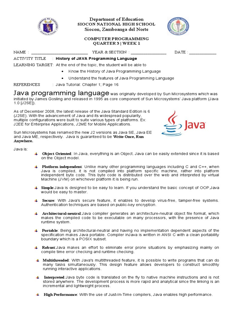 Week - 1 - History of JAVA Programming Language | PDF | Java ...