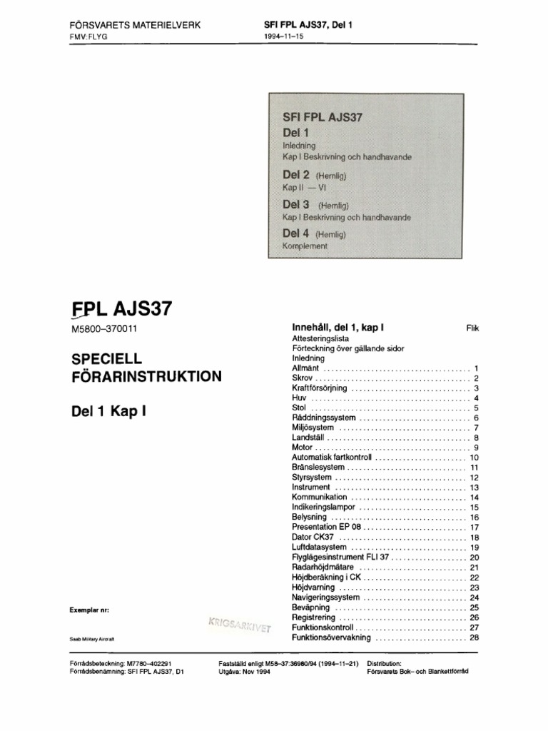 AJS 37 Viggen Flight Manual Part 1 | PDF