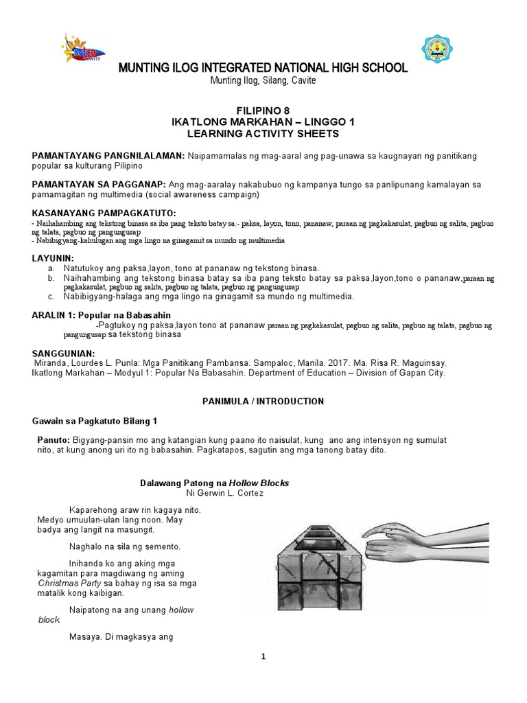 Las-Filipino8-Quarter-3-Week 1-2.. | PDF